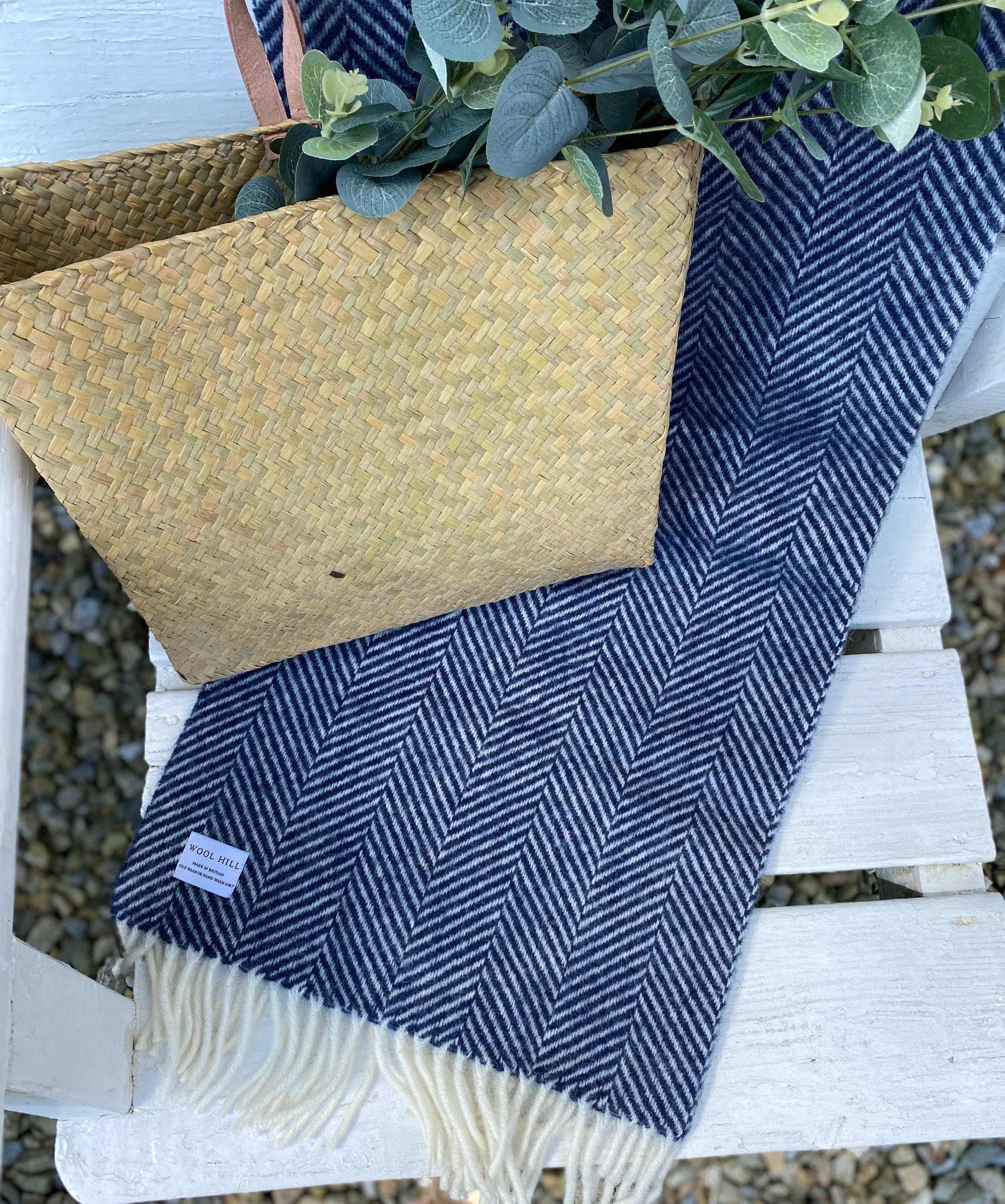 Navy Fishbone Wool Throw – Wool Hill